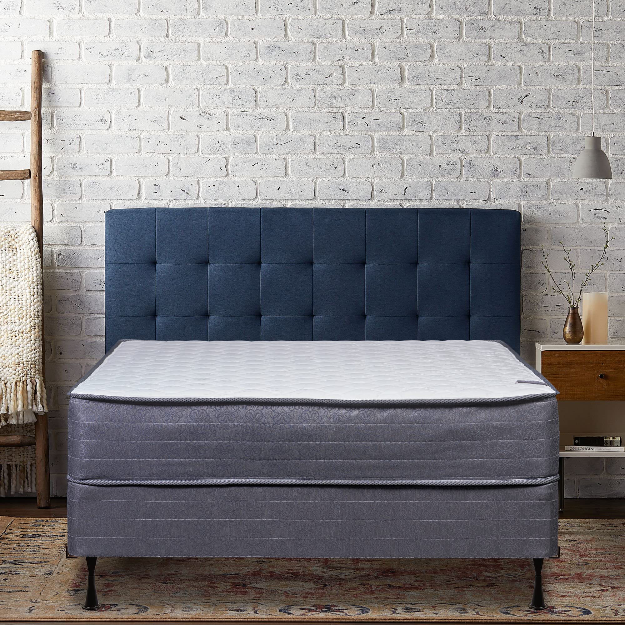 Greaton, 10-Inch Medium Plush Tight top Innerspring Mattress & 4" Wood Box Spring Set with Frame, Full XL