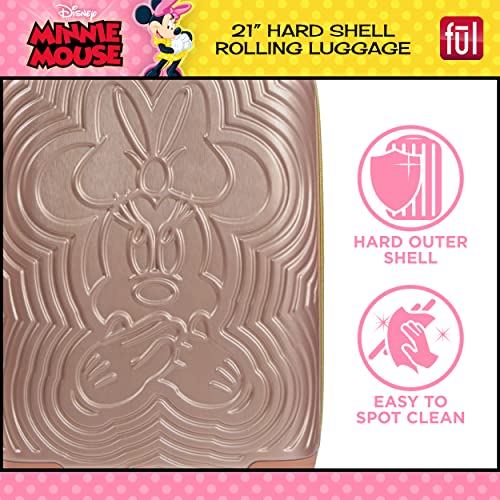 FUL Disney Minnie Mouse 21 Inch Rolling Luggage, Molded Hardshell Carry On Suitcase with Wheels, Rose Gold (FCFL0104-661)