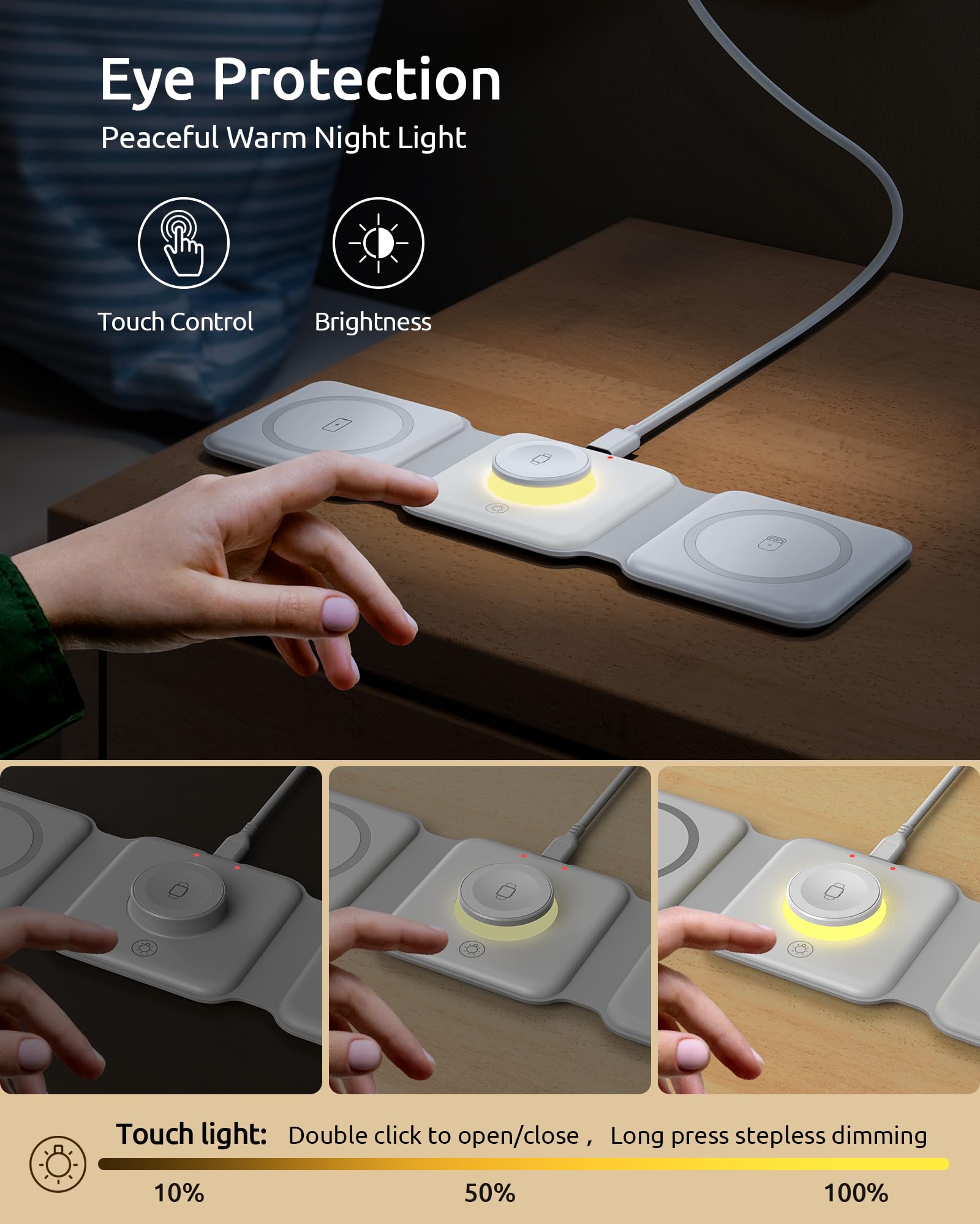 3 in 1 Foldable Wireless Charger, Wireless Charging Station for iPhone 15/14/13/12/11 Pro Max/X/XS, Fast Magnetic Travel Wireless Charging Pad for AirPods 3/2/Pro Apple Watch