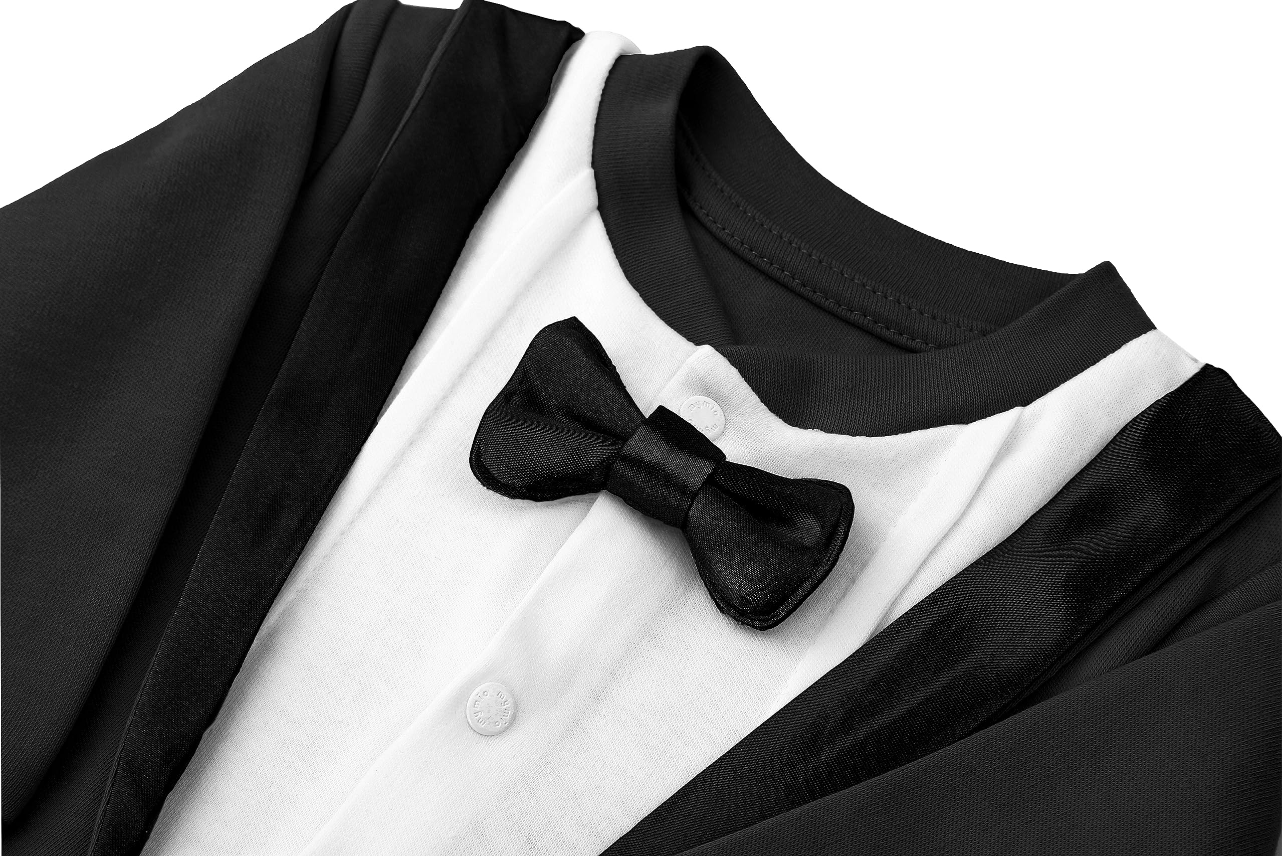 Lilax Baby Boy Gentleman Tuxedo Footie Christmas Holiday Outfit with Bow Tie (3 Months, Black)