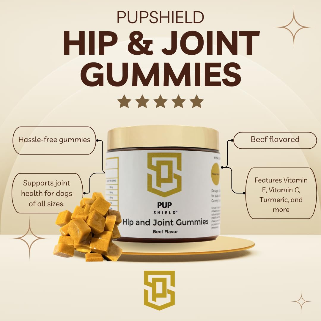 Pup Shield Advanced Hip & Joint Gummies for Dogs | Potent Glucosamine, Hemp, Turmeric | Supports Mobility, Promotes Comfort | Pet Wellness Supplements | 90 Beef Flavored Gummy Chews