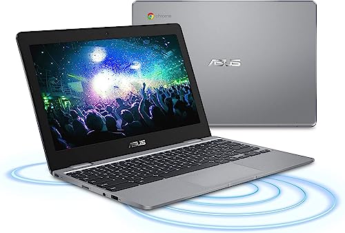 Asus C223 11.6/'' HD Chromebook Laptop, Intel Celeron N3350 Processor, 4GB RAM, 32GB eMMC Flash Memory, Intel HD Graphics, HD Webcam, Stereo Speakers, Chrome OS, Gray, (renewed)