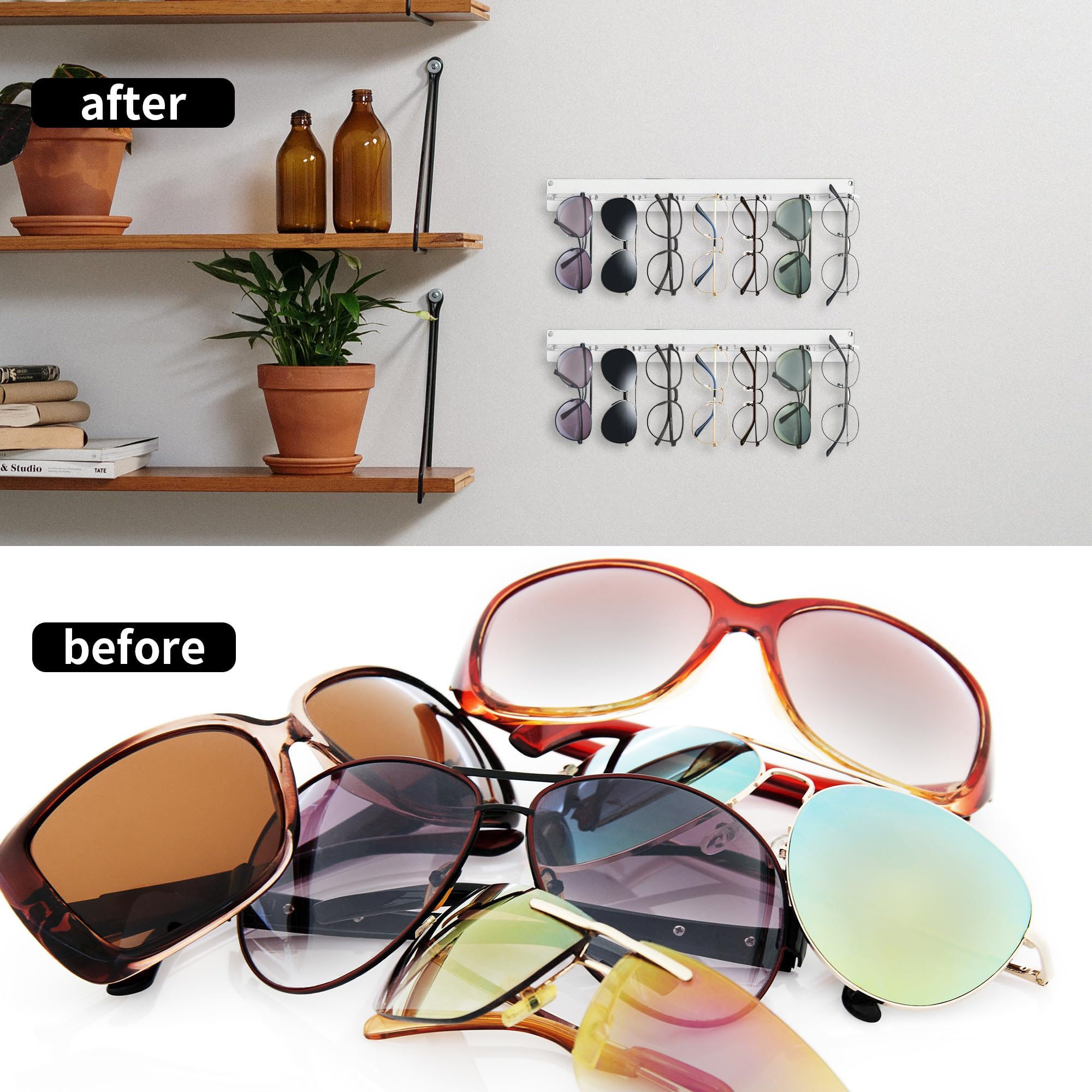 KEJJNYER 6 Pack Acrylic Sunglasse Wall Display, Eyeglasses Organizer Storage Wall Mounted, Sunglasses Holder Hanging Display