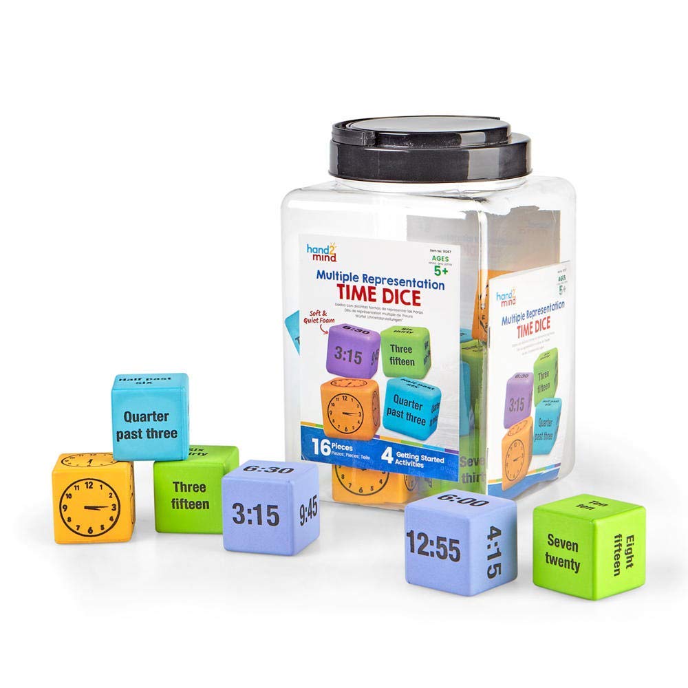 hand2mind Telling Time Dice, Large Foam Dice for Classroom, Clock Learning for Kids, Kindergarten Learning Activities, Clock Manipulatives, Math Dice, Educational Toys for Elementary Kids (Set of 16)