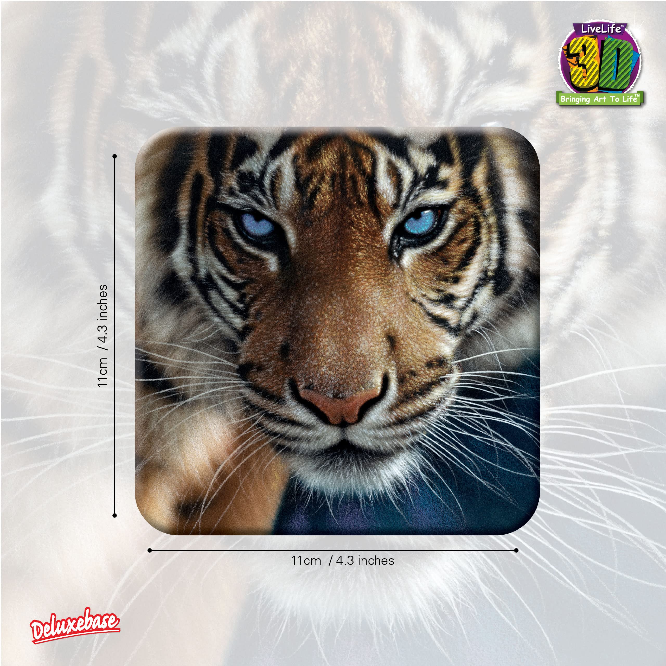 3D LiveLife Cork Coaster - Blue Eyes from Deluxebase. Lenticular 3D Cork Tiger Coaster. Non-slip drink Coaster with original artwork licensed from renowned artist, Collin Bogle