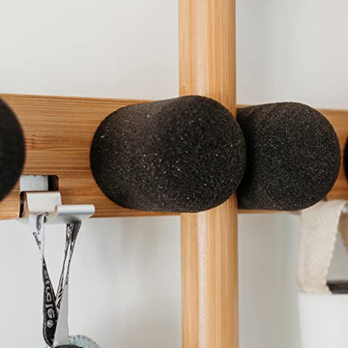 Full Circle Get A Grip Mop and Broom Organizer β Wall Mounted Storage for Kitchen or Closet β Lightweight Bamboo Hanging Broom Holder with Foam Pegs β Easy to Install Home Organization, Large