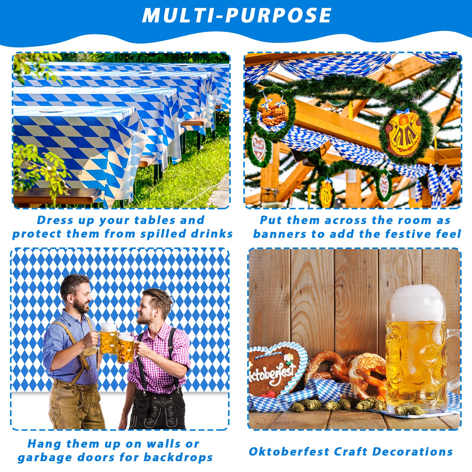52 in x 100 Ft Oktoberfest Table Roll Party Accessory with Slide Cutter Plastic Table Cloth Roll Oktoberfest Bavarian Blue Diamonds Tablecover for German Themed Party Decorations