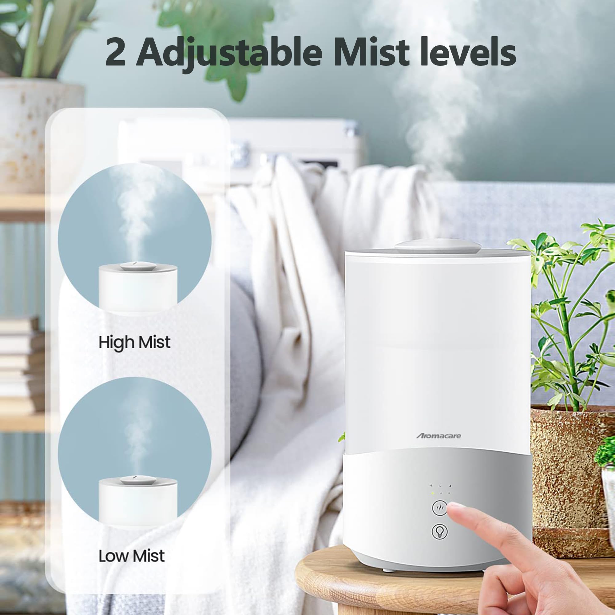 Aromacare Humidifiers for Bedroom, 4L Cool Mist Large Humidifier with Essential Oil Diffuser, Ultrasonic Top Fill Humidifier for Baby Home, Sleep Mode, Adjustable Mist Output, Auto Shut-Off