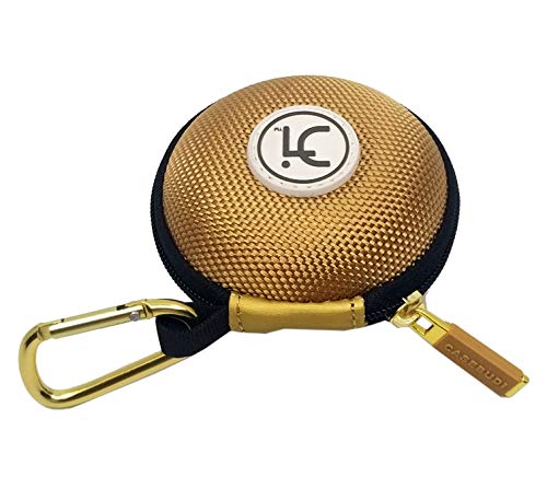 CASEBUDi Round Earbud and Phone Charger Storage Case with Carabiner | Limited Edition Gold Ballistic Nylon