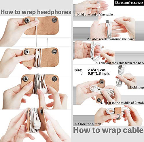 ELFRhino Earphone Organizer Genuine Leather Headphone Headset Earbuds Cord Wrap Winder Cord Manager Cable Winder Holder Keeper Manager Management(Coffee, Pack of 2)