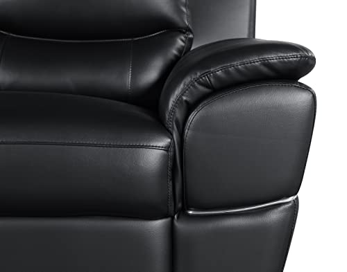 Blackjack Furniture Binion Modern Leather Loveseat for Living Room with Padded Headrests, Stainless Steel Legs & Accent Chrome Trim, Black