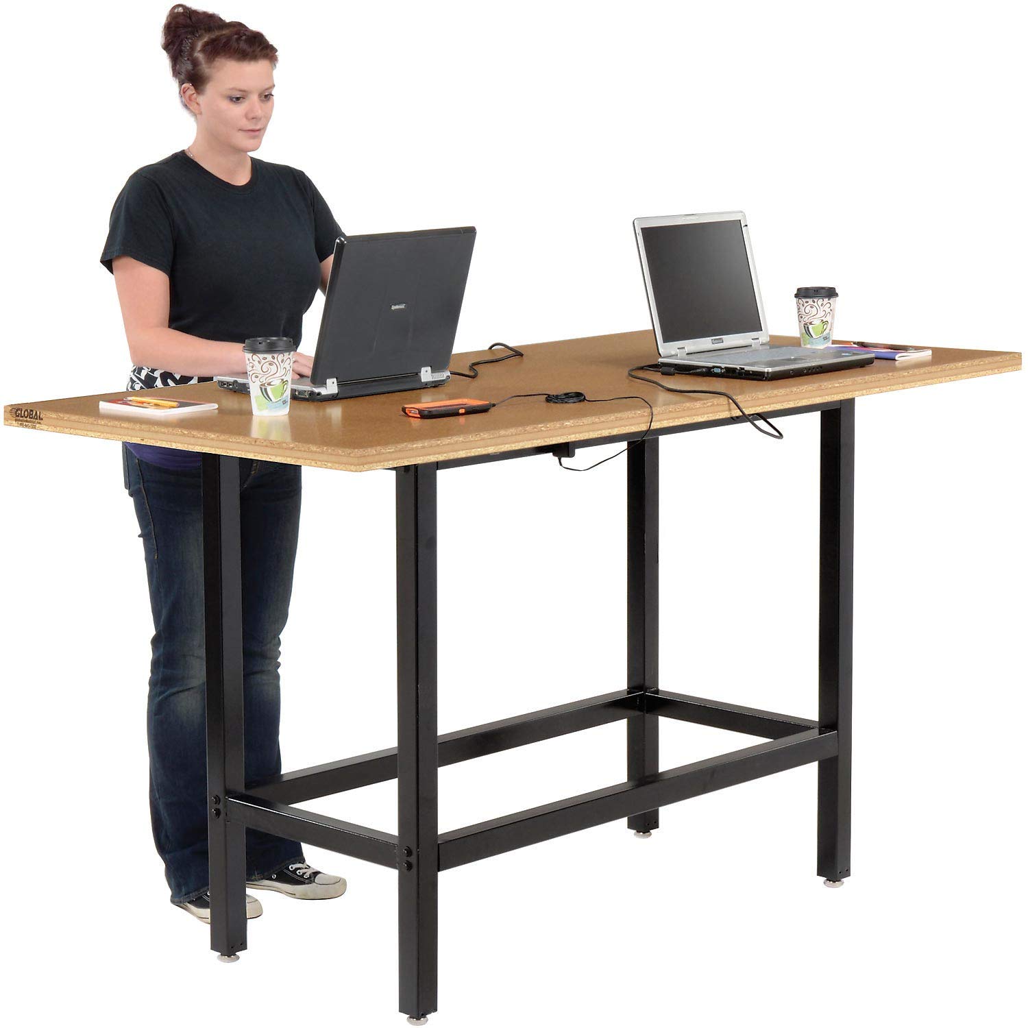 Global Industrial Standing Height Table with Power, MDF Top, 72" L x 36" W x 42" H