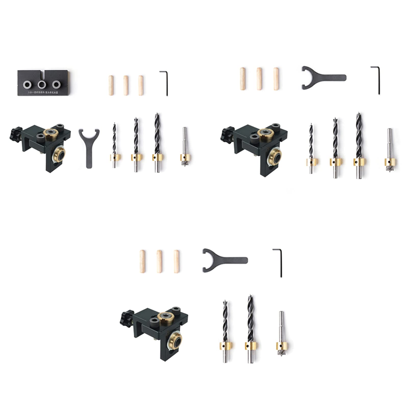 3 in 1 Drilling Locator Puncher Tool Doweling Jig Drill Kit with 8/10/15mm Hole Pocket Hole Jig Kit 3 Holes Joints Tools Drill Guide for Woodworking