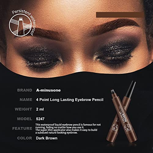4 Point Eyebrow Pencil Dark Brown Waterproof Tint Makeup Pen Creates Natural Looking Brows and Stays on 24H