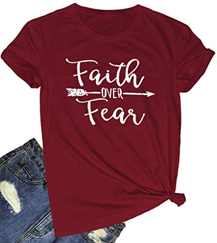 BLACKOO Women Fashion Summer Round Neck Funny Printed Casual Graphic T-Shirts Wine Red Small