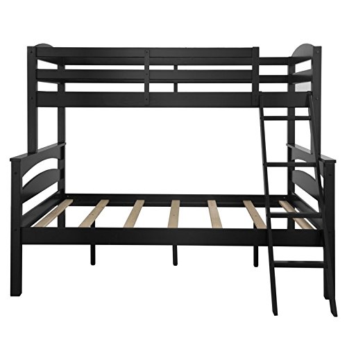 Dorel Living Brady Solid Wood Bunk Beds Twin Over Full with Ladder and Guard Rail, Black