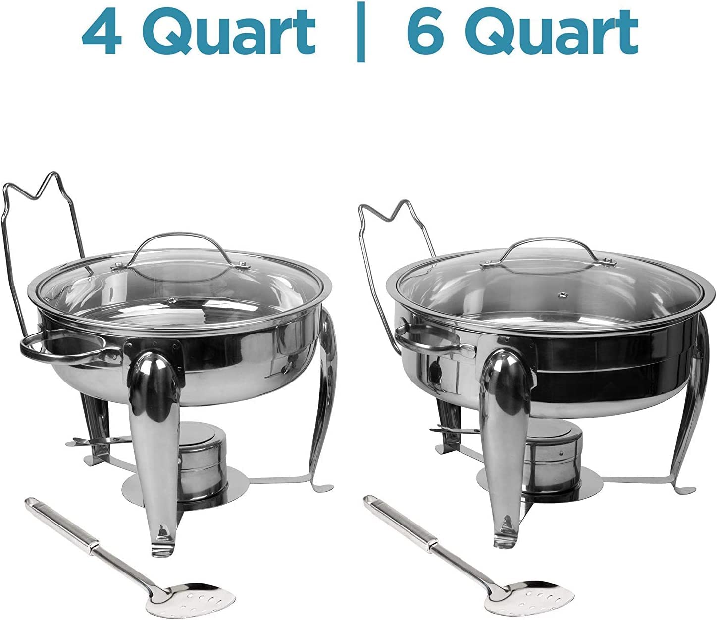 4 Quart Round Stainless Steel Chafing Dish with Bonus Slotted Spoon and Drip Tray for Lid| Keeps linens Dry | for Wedding, Graduation, Events, Parties | Sterno Holderā¦