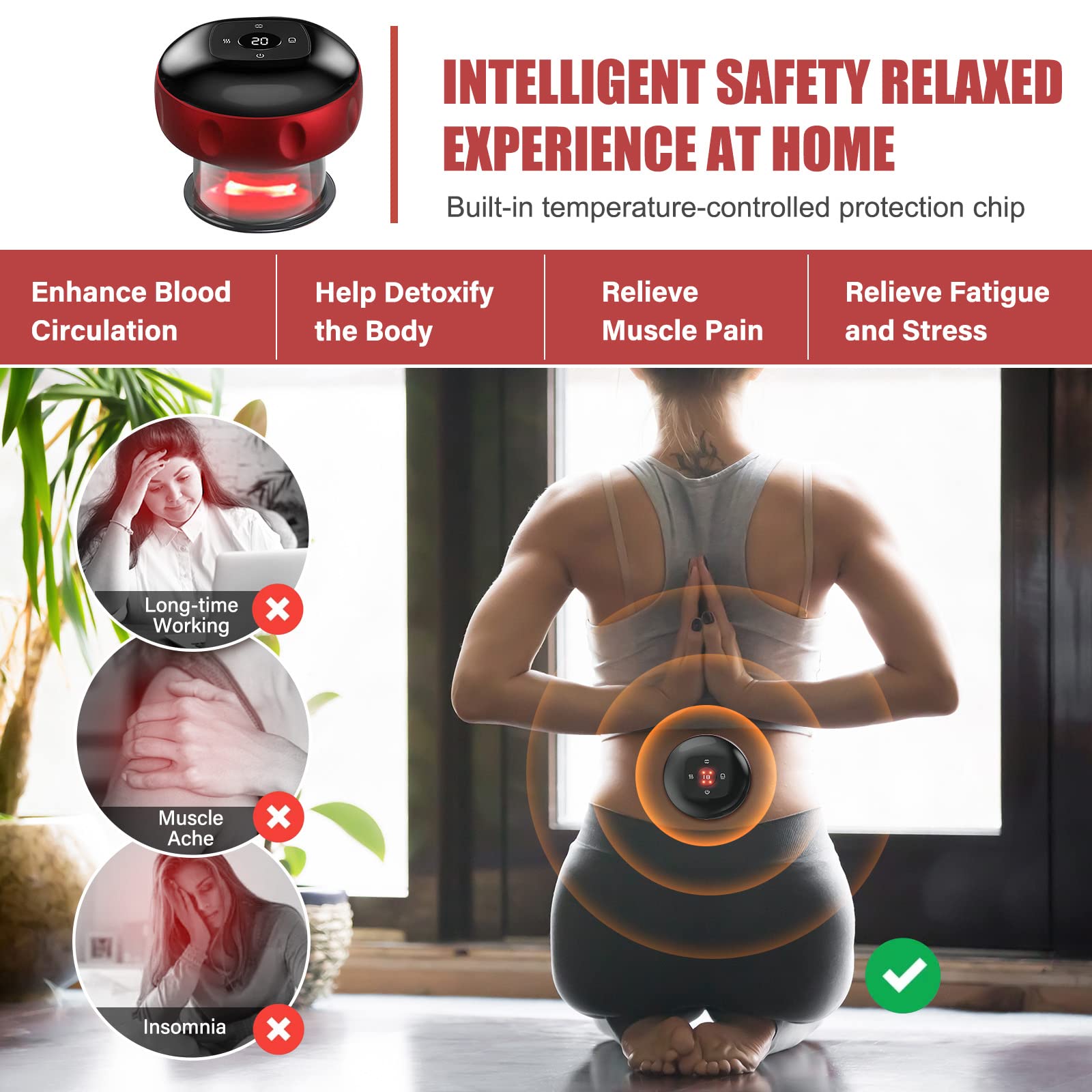 3 in 1 Electric Cupping Therapy Set, Cellulite Remover Massager, Gua Sha Massage Tool with 12 Level Temperature and Suction, Effectively Relieve Pain