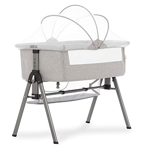 Dream On Me Lotus Bassinet and Bedside Sleeper in Grey, Lightweight and Portable Baby Bassinet, Adjustable Height Position, Easy to Fold and Carry Travel Bassinet- Carry Bag Included