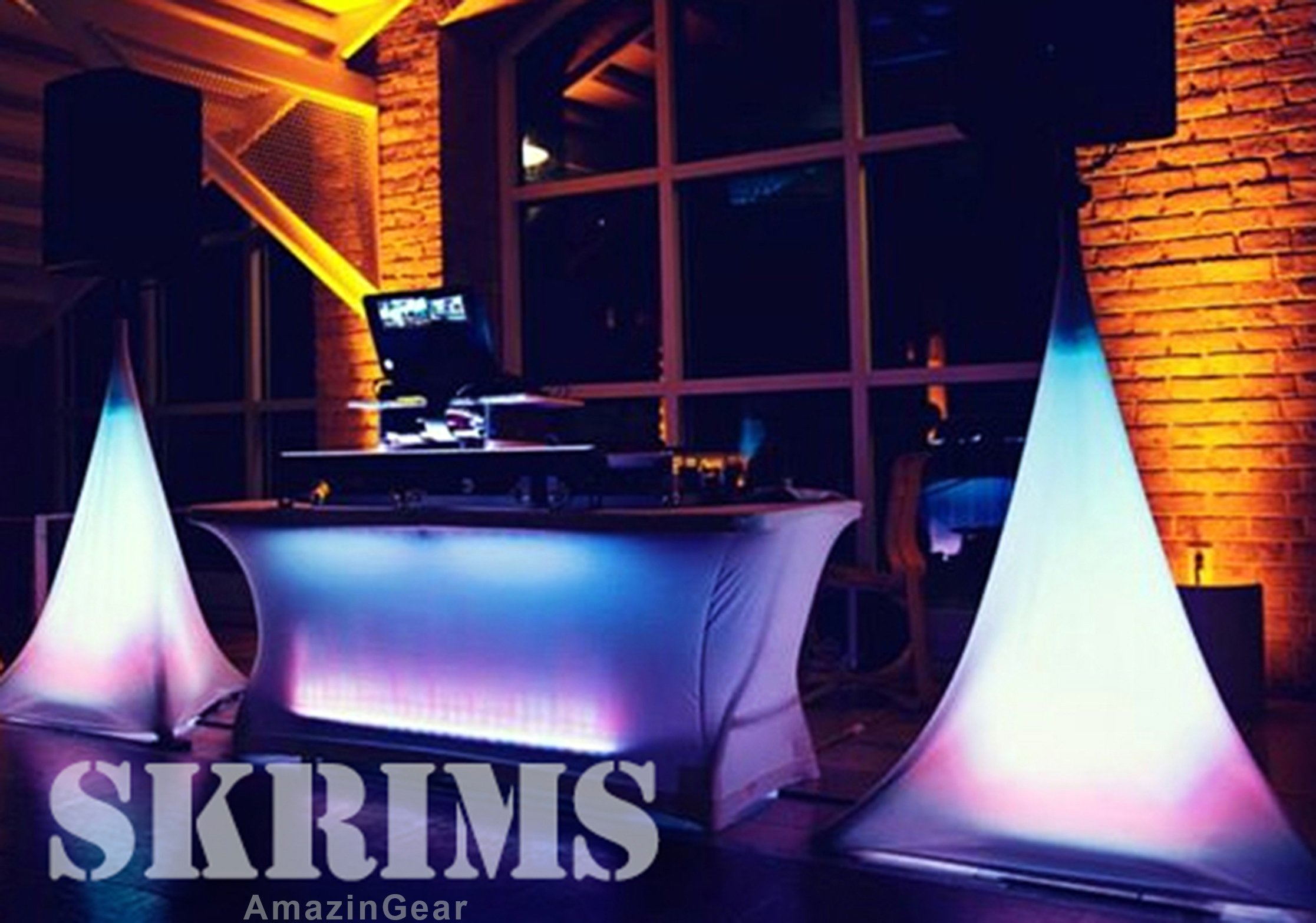 2-Pack Amazin Gear SKRIMS Tripod Speaker Stand Stretch Covers, Triple Sided DJ Scrims, Spandex DJ Skirts +2 FREE Travel Bags, 3-Sides Perfect for Glow Lighting Effect, WHITE PAIR (SKRIMS-3W-2)