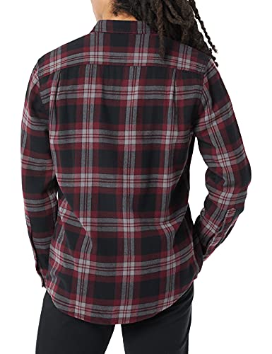 Amazon Essentials Men's Long-Sleeve Flannel Shirt (Available in Big & Tall), Black/Burgundy, Plaid, X-Large