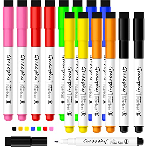 GMAOPHY Magnetic Dry Erase Markers - 14 Pcs 7 Color Whiteboard Markers with Eraser Cap, Low Odor Dry Erase Markers for Glass/Whiteboard/Porcelain/Plastic/School/Office