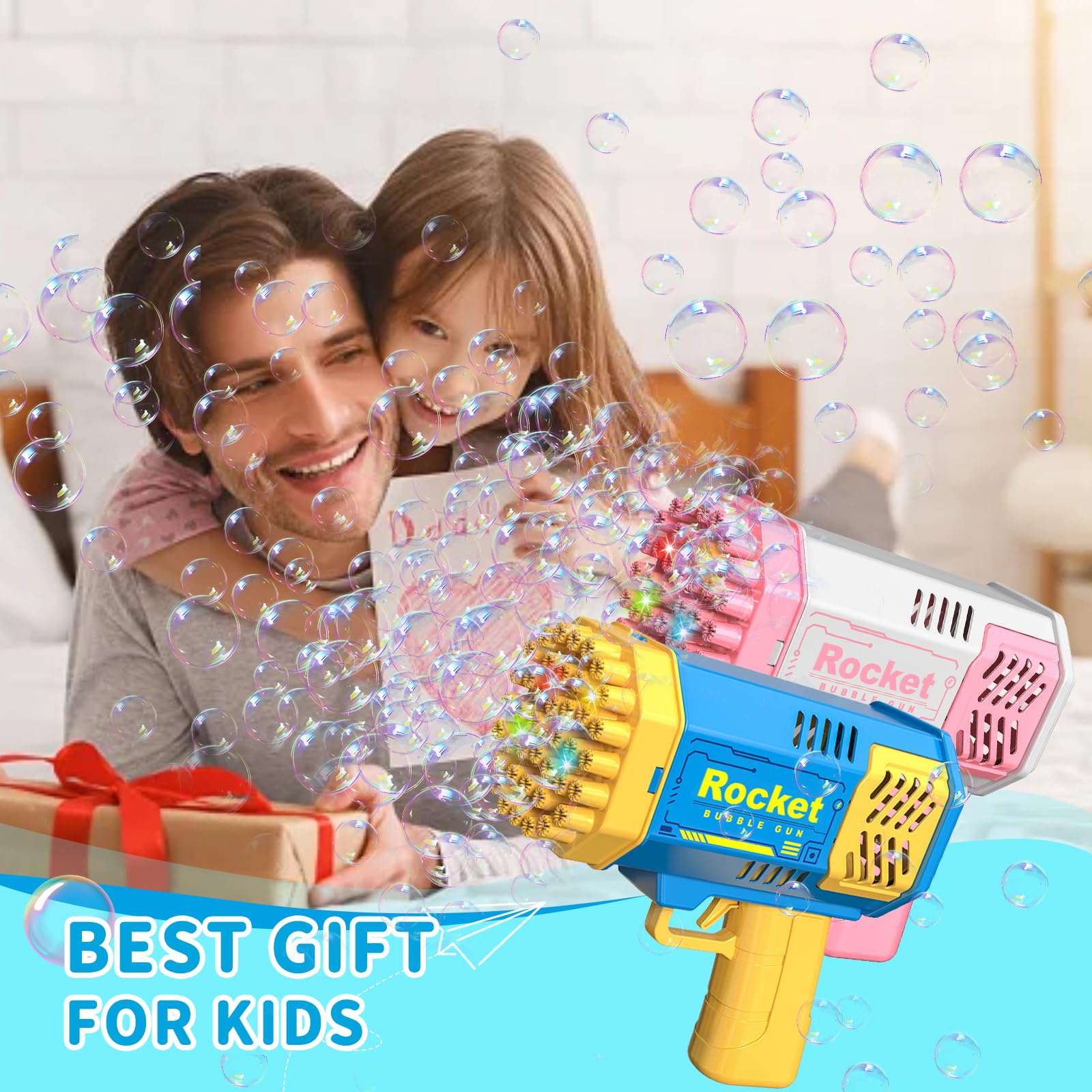 2-Pack Bubble Machine Gun for Kids - Automatic Bubble Gun with Bubble Solution &Lights, 40 Holes Bubble Gun with Light for Kids Summer Outdoor Toy Wedding Party Birthday Gifts