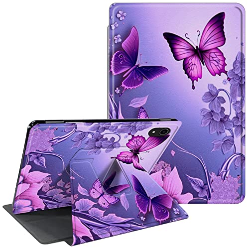 CGFGHHUY for iPad Mini 6 Case for Mini 6th Generation Case 360 Degree Rotating Stand Protective Smart Cover with Auto Wake Sleep Case for iPad Mini 6th Gen 8.3 inch - Pink Flowers Purple Butterflies