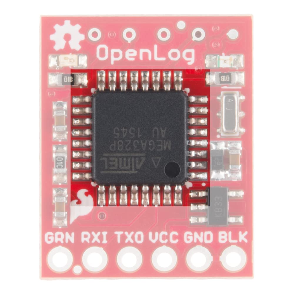 SparkFun OpenLog Open-source data logger works over a simple serial connection Supports microSD FAT16/32 cards up to 32GB Configurable baud rates up to 115200bps Preprogrammed ATmega328 and bootloader