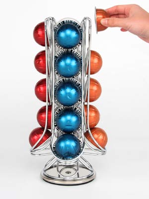 FlagShip Coffee Pod Holder 360-Degree Rotatable Nespresso Vertuoline VertuoPlus Capsules Coffee Pods Capsules Stand Storage Rack Single Serve, Silver Metal(20 Pods)