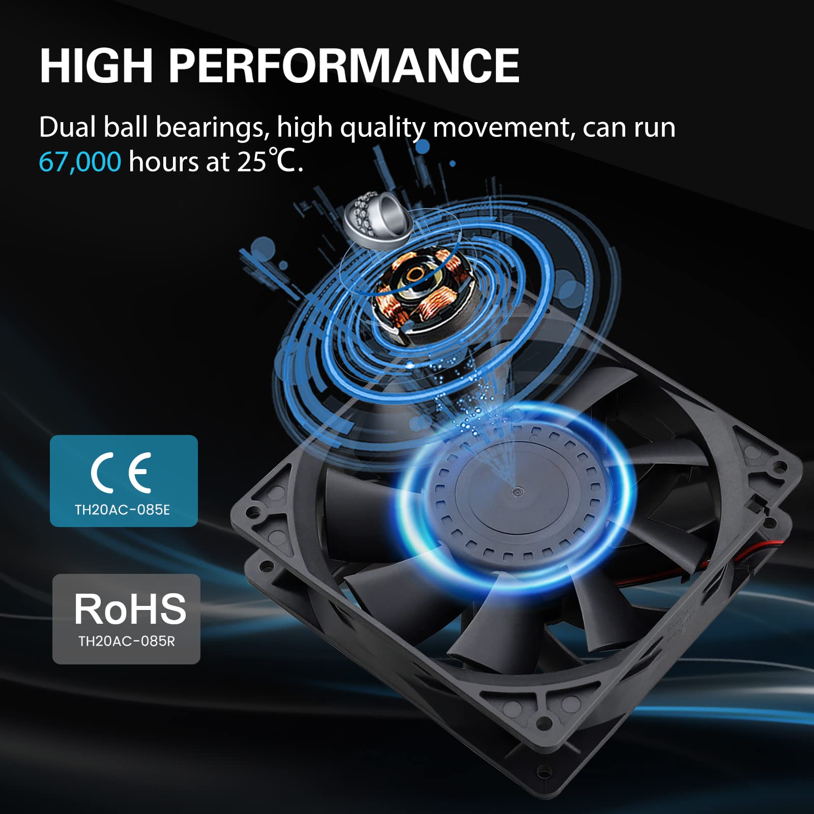 GDSTIME 140mm High Static Pressure Cooling Fan 2-Pin 140x140x38mm DC 12V Ball Bearing for Radiator Heatsink