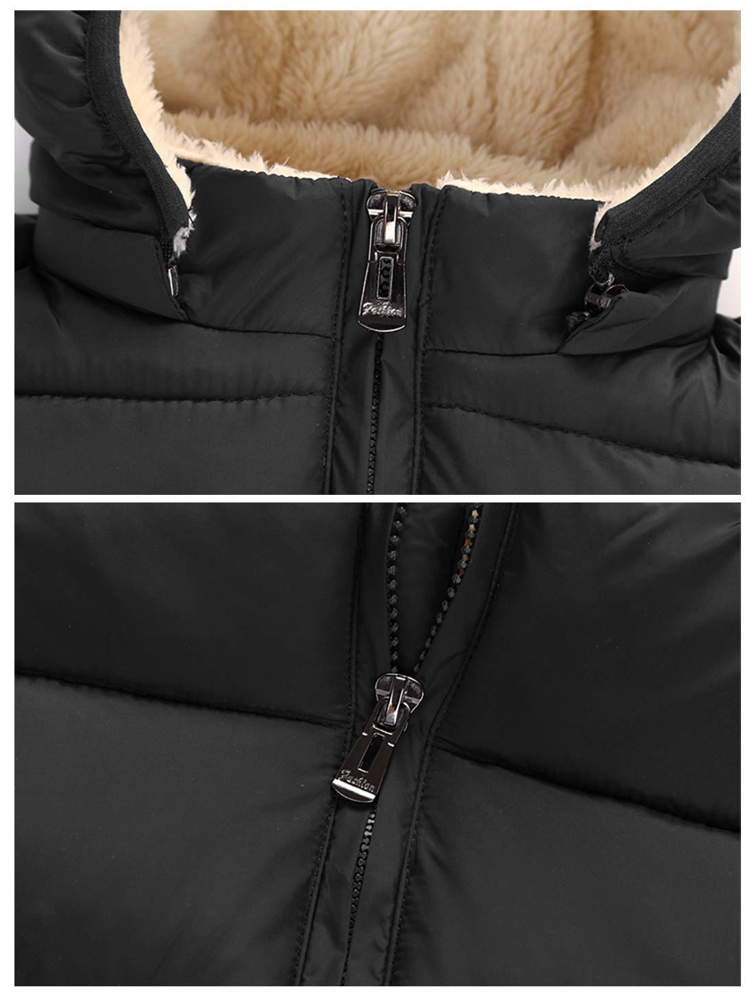 Happy Cherry Toddler Snowsuit Soft Thick Long Sleeve Jacket with a Removable Hooded Zipper Clothing Black Large