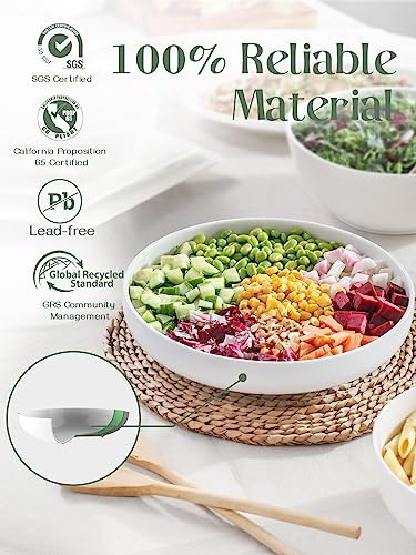 DOWAN Pasta Bowls, 65 oz Large Salad Bowls, 10'' White Serving Bowls Set of 2, Ceramic Shallow Bowl Plates, Serving Dishes for Soup Salad Pasta Vegetable Fruit Prep, Microwave Dishwasher Safe