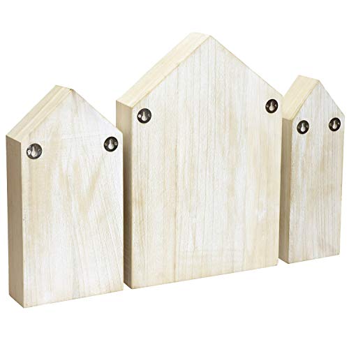 Ikee Design House-Shaped Wooden Shadow Cubby Box Display Shelf Organizer Storage Shadow Box for Mini Figures, Set of 3, Wash White Color, 10" W x 2 1/4" D x 15" H