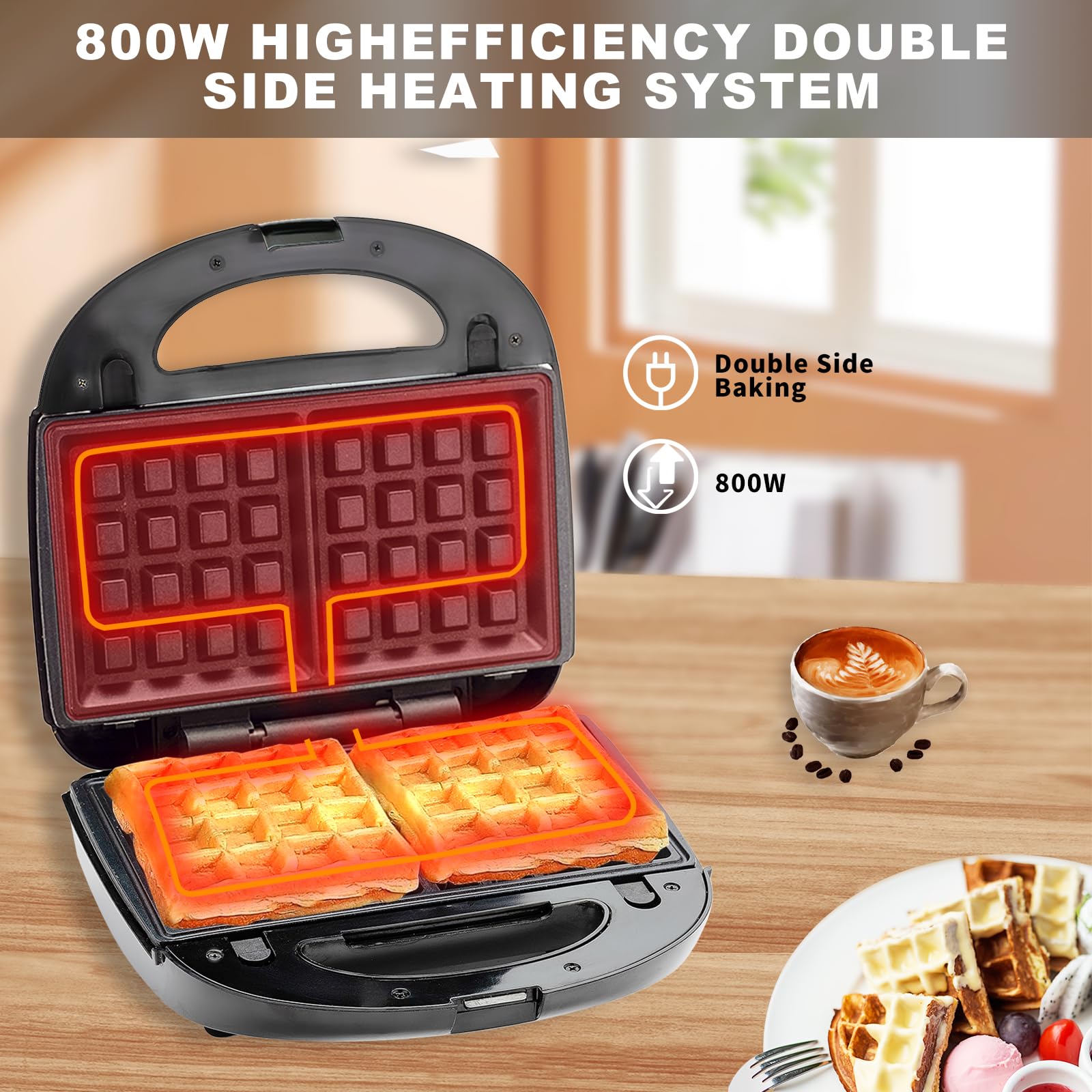 AAYUJUP Waffle Iron Sandwich Maker:3 In 1 Mini Waffle Maker With Removable Plates Waffle Irons Non-Stick Waffle Cone Maker Waffle Machine For Waffle Grill Sandwich