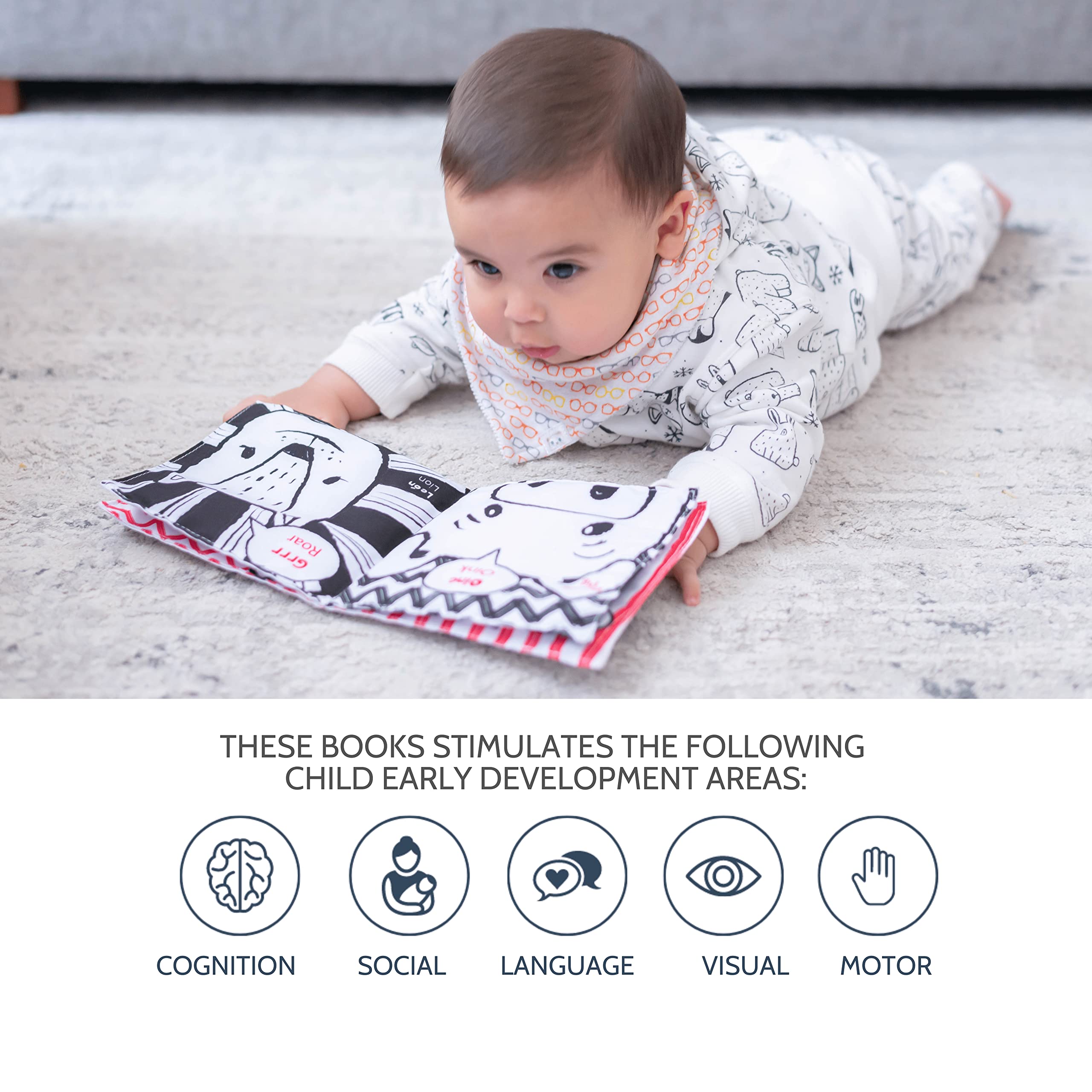 Bilingual Books for Babies | 3 Cloth Book Set Written in Spanish and English | Early Learning Sensory Development for Babies | Crinkle Touch | High Contrast Infant Toys For Early Development
