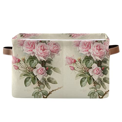 ALAZA Vintage Rose Floral Foldable Storage Box Storage Basket Organizer Bins with Handles for Shelf Closet Living Room Bedroom Home Office 1 Pack