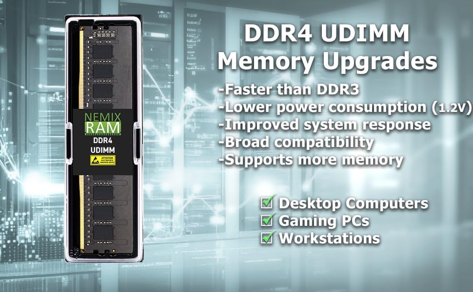 NEMIX RAM 16GB (1X16GB) DDR4 2666MHZ PC4-21300 2Rx8 1.2V CL19 288-PIN Non-ECC Unbuffered UDIMM Desktop PC Memory Compatible with Samsung M378A2K43CB1-CTD