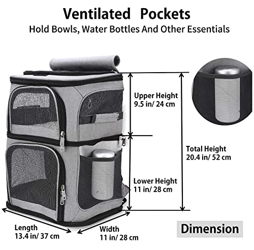 Cat Backpack Carrier for 2 Cats, Cat Carrier for Large Cats, Dog Backpack for 2 Small Dogs, with 7 Ventilation Windows, Built-in Frame and Support Plate, Safety Straps, Collapsible, Beviliu