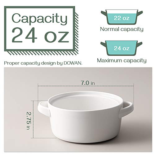 DOWAN Soup Bowls with Handles, 24 ounces Ceramic Cereal Bowl Set for kitchen, White French Onion Soup Crocks, Microwave Oven Safe, Stackable Soup Mug for Soup, Cereal, Stew, Chilli Set of 4