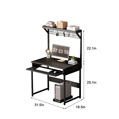 ALISENED 31.5" Computer Desk with Hutch, Office Desk Study Table Writing Desk Workstation PC Table for Home Office,Space Saving Design