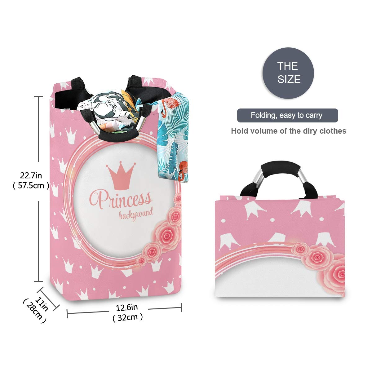 Laundry Hamper Bucket Collapses Laundry Basket Princess Crown Washing Bin for Home Organizer Nursery Storage Baby Hamper Kids Room