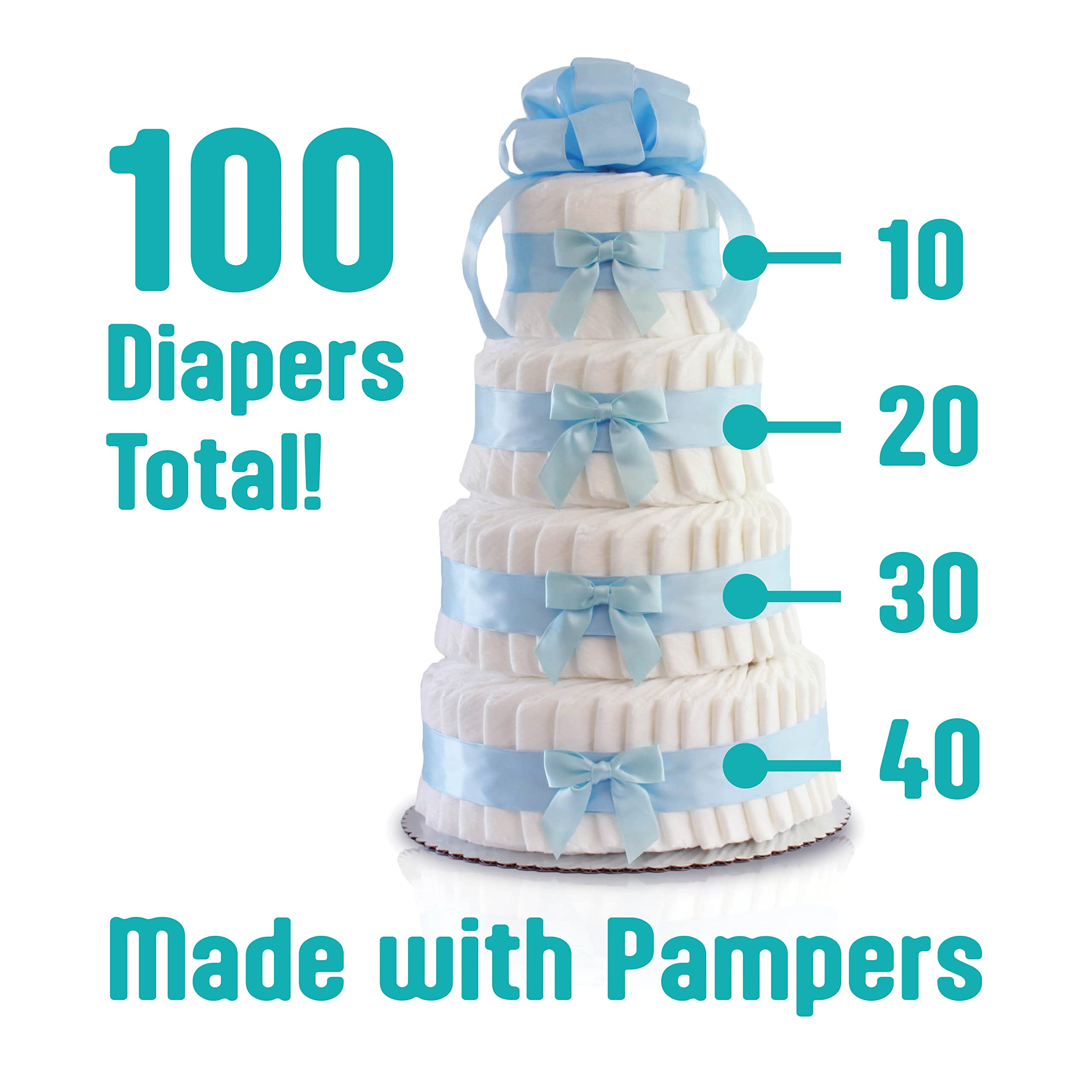 Classic Pastel Baby Shower Diaper Cake (4 Tier, Blue)
