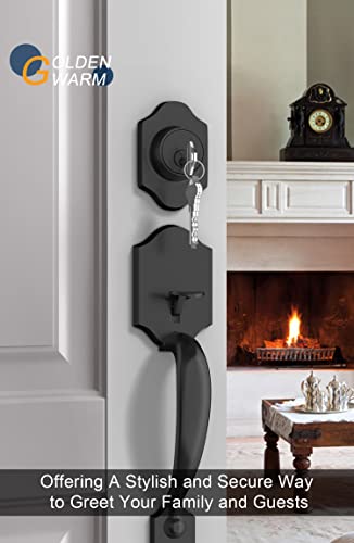 goldenwarm Front Door Handle and Deadbolt Set, Black Front Door Lock Set with Reversible Handle Lever, Classic Front Door Hardware, Single Cylinder Front Door Entry Lock, Front Door Handles and Locks