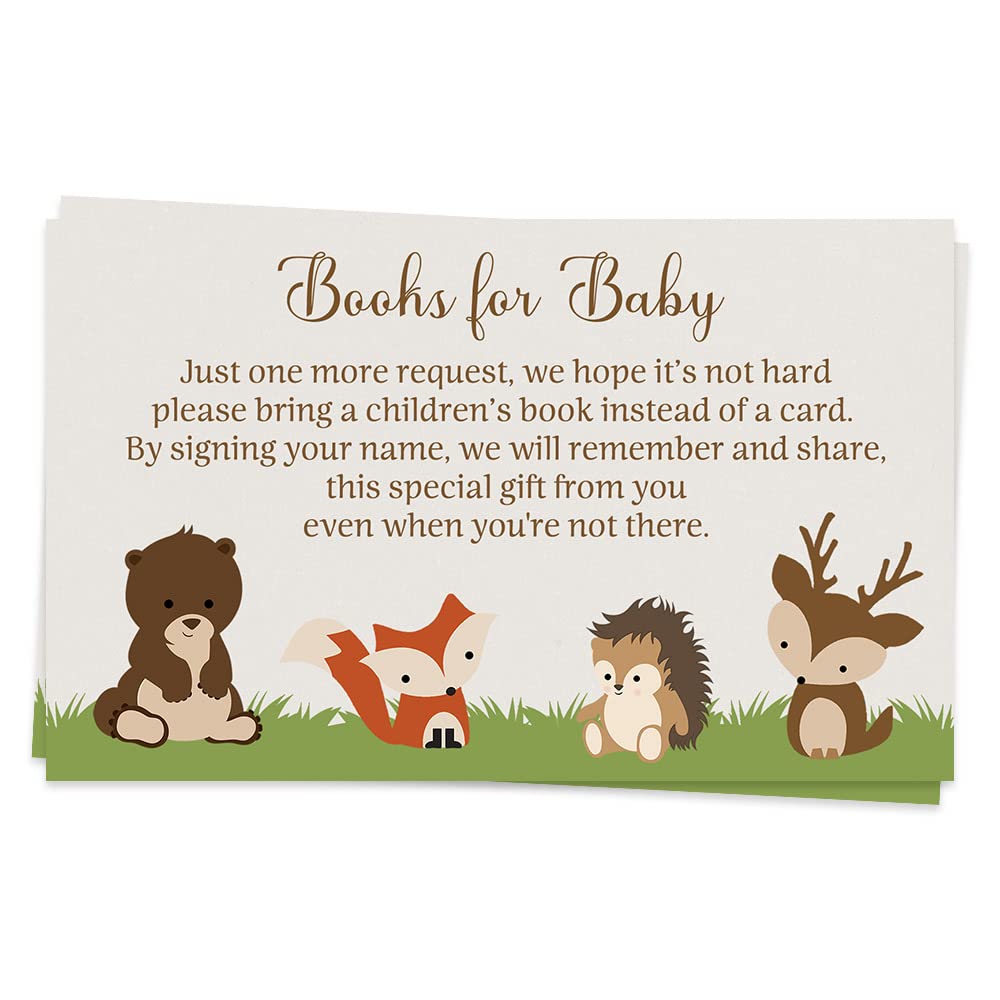 Woodland Friends Bring A Book Cards Burlap Forest Friends Baby Shower First Book Collection Library Keepsake Gift Idea Fox Deer Raccoon Zoo Animals Nature Gender Neutral Unisex (25 Count)