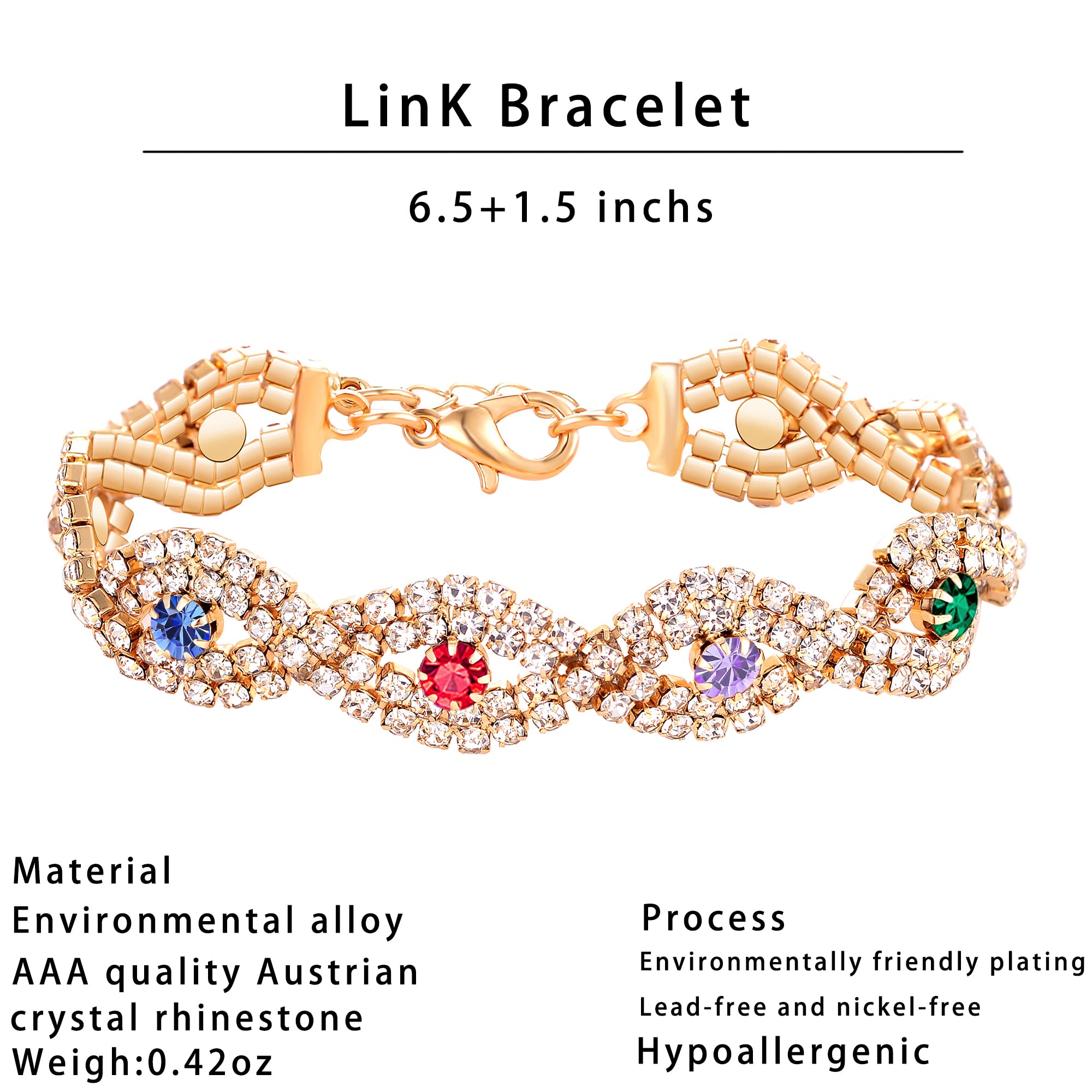 3 Pieces Women Jewelry Set Rhinestone Crystal Bride Statement Necklace Link Bangle Bracelet Teardrop Dangle Earrings Set for Women