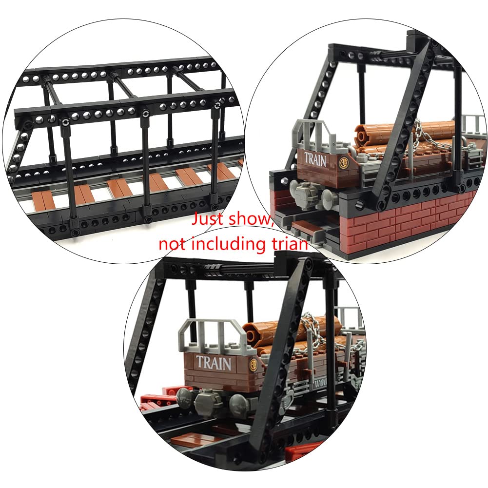 Classic Train Building Bridge City Passenger Express Train Tracks Toys Accessories Railroad Construction Building Block Compatible with Major Brand (Black Bridge)
