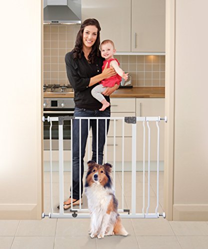 Dreambaby Liberty Walk Thru Auto Close Baby Safety Gate Set - with 3.5inch Extension Panel - Fits 29.5-36.5inch Openings - Pressure Mounted Security Gates - Model L776 - White