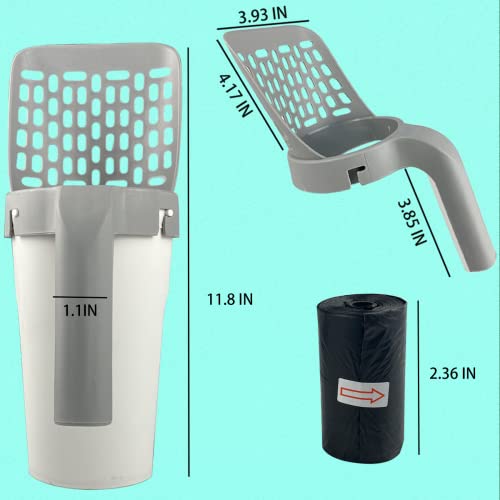 Cat Litter Scoop,Cat Litter Scooper with Trash Container,Removable Cat Litter Scoop Holder，Portable Litter Scooper with Holder Provides 215 Garbage Bags，Cat Scooper&Cat Litter Disposal System In 1
