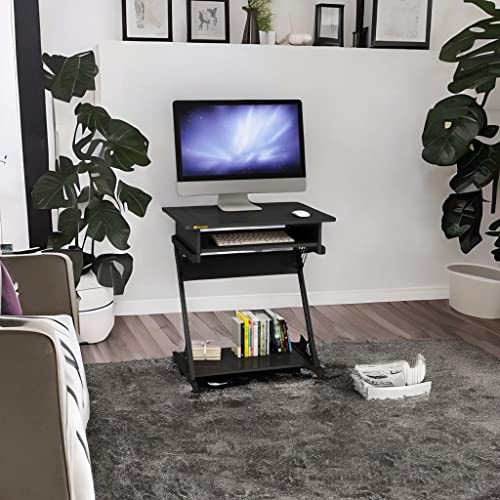 ALISENED Computer Desk for Small Spaces,23.6" Z-Shaped Compact Study Table with Smooth Keyboard Tray,with Wheels and Bottom Shelves for Home Office，Computer Cart Mobile Laptop Cart